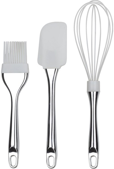 Okyanus Home Krom Saplı - Beyaz Silikon Spatula, Silikon Fırça ve Silikon Çırpıcı 3'lü Set Okyanus Home Krom Saplı - Beyaz Silikon Spatula, Silikon Fırça ve Silikon Çırpıcı 3'lü Set