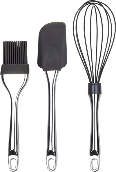 Okyanus Home Krom Saplı - Antrasit Silikon Spatula, Silikon Fırça ve Silikon Çırpıcı 3'lü Set Okyanus Home Krom Saplı - Antrasit Silikon Spatula, Silikon Fırça ve Silikon Çırpıcı 3'lü Set