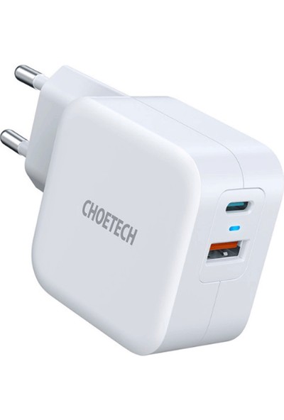 Choetech PD 20W USB-C + USB 18W Hızlı Güç Adaptörü - Apple iPhone Hızlı Şarj Uyumlu - PD5002 - Beyaz