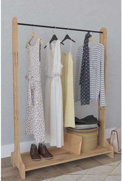 Remaks Still Portmanto Ayaklı Elbise Askısı ve Konfeksiyon Askılık Elbise Dolabı - Atlantik Çam
