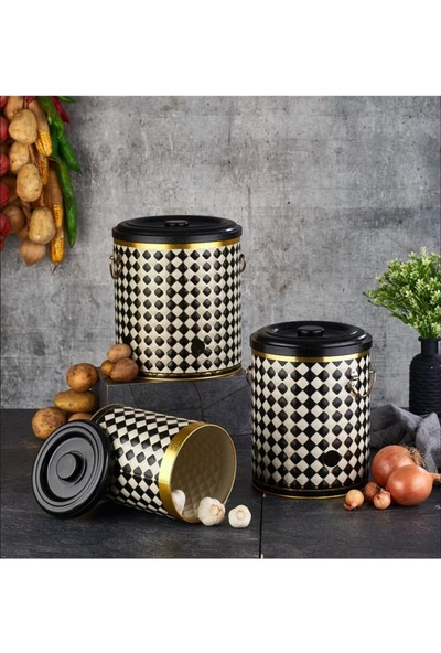 Zuzu Made Damalı Metal Patates Soğan Sarımsak Kovası 3’lü Set Zuzu Made Damalı Metal Patates Soğan Sarımsak Kovası 3’lü Set