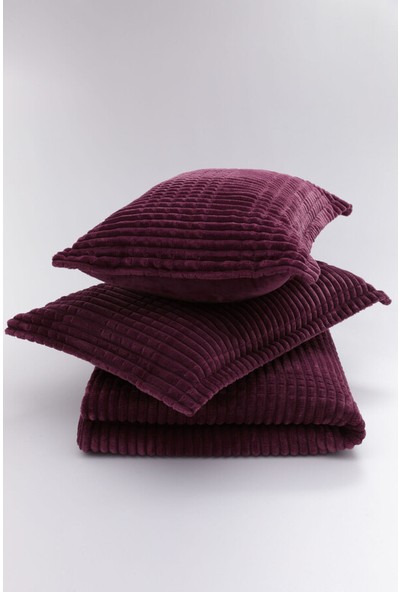 Merinos Modern Line 3 Parça Battaniye Seti - Mor Merinos Modern Line 3 Parça Battaniye Seti - Mor