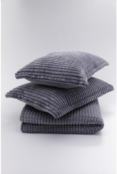 Merinos Modern Line 3 Parça Battaniye Seti - Gri Merinos Modern Line 3 Parça Battaniye Seti - Gri