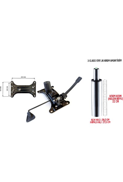 Tura Ofis Çift Kollu Mekanizma 3 Class 120'LIK Krom Amortisör