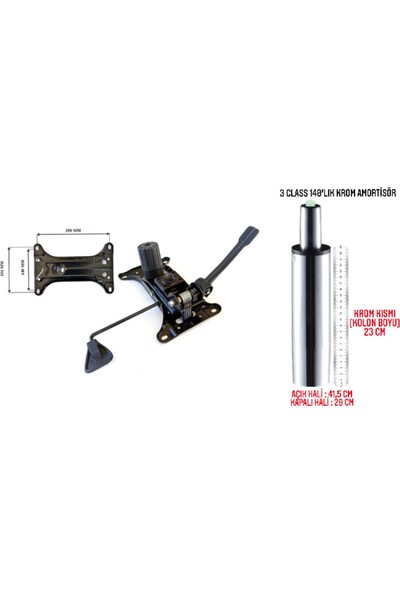 Tura Ofis Çift Kollu Mekanizma 3 Class 140'LIK Krom Amortisör