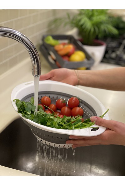 Bee Home Katlanır Oval Süzgeç - Gri