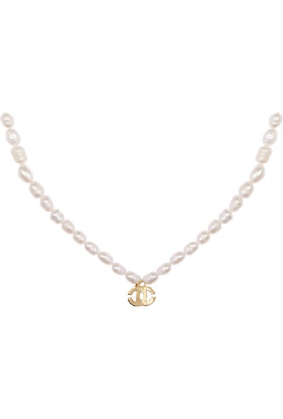 Neta Chanel Logo Gerçek İnci Altın Kaplama Kolye Neta Chanel Logo Gerçek İnci Altın Kaplama Kolye