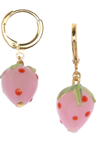 Neta Murano Cam Pembe Çilek Altın Kaplama Küpe Neta Murano Cam Pembe Çilek Altın Kaplama Küpe