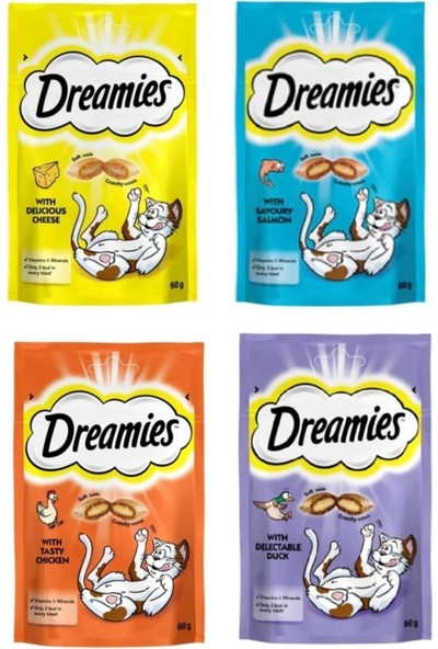 Dreamies Peynirli-Somonlu-Ördek Etli-Tavuk Etli Kedi Ödülü 60 gr * 4 Adet