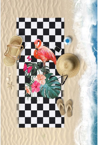 Vevien Home Flamingo Dama Desenli Dijital Baskılı 70X150 cm Plaj Havlusu