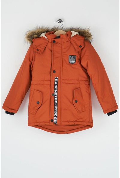 Mika Bebek Kürklü Kapüşonlu Armalı Erkek Çocuk Lacivert Şişme Mont