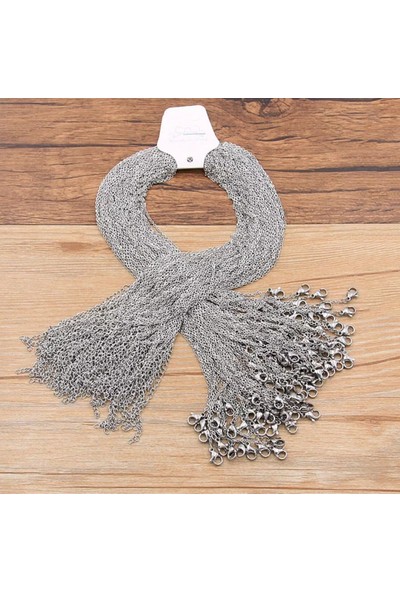 Platin Hediyelik 50 Adet Gümüş Renk Kolye Zinciri Hazır Kolye Ipi 45 Cm+ 5 cm