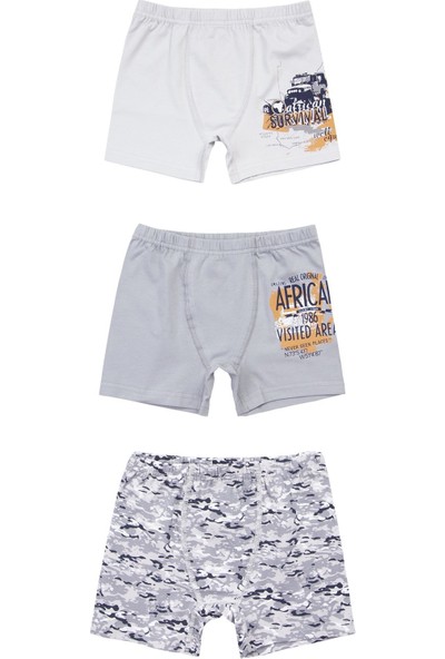 Baykar Erkek Çocuk Baskılı Boxer 3'lü Paket 3640 Gri Baykar Erkek Çocuk Baskılı Boxer 3'lü Paket 3640 Gri