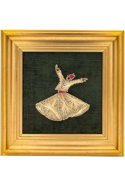 Nusnus Zemin Yeşil Kadifeli Semazen Filografi Ahşap Tablo