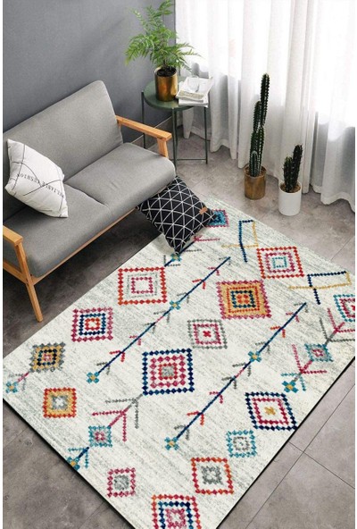 Cappio Halı Kare Motifli Modern Halı Makinede Yıkanabilir