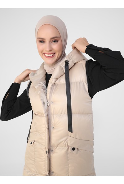 Refka Kapüşonlu Yelek - Bej - Refka Casual Refka Kapüşonlu Yelek - Bej - Refka Casual