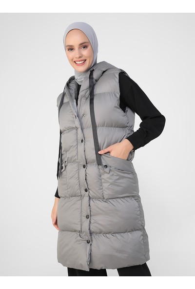 Refka Kapüşonlu Yelek - Gri - Refka Casual Refka Kapüşonlu Yelek - Gri - Refka Casual