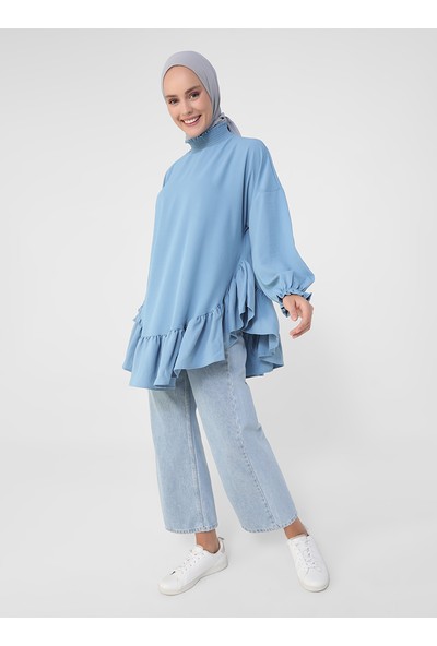 Refka Volan Detaylı Aerobin Tunik - Indigo - Refka Casual Refka Volan Detaylı Aerobin Tunik - Indigo - Refka Casual