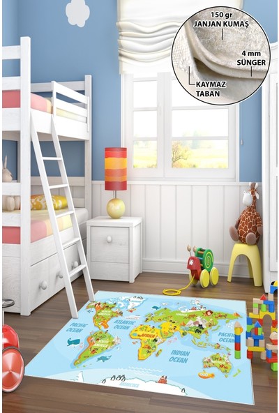 Colizon Dekoratif Yıkanabilir Kaymaz Tabanlı Çocuk Halısı