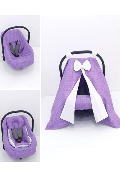 Mordesign Askı Stil Gökkuşağı Puset Minder, Örtü ve Çarşaf 3' lü Set Mor