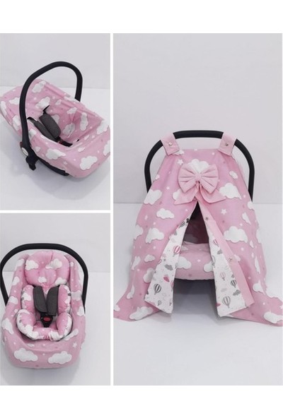 Mordesign Askı Stil Bulut Puset Minder, Örtü ve Çarşaf 3' lü Set Pembe Mordesign Askı Stil Bulut Puset Minder, Örtü ve Çarşaf 3' lü Set Pembe