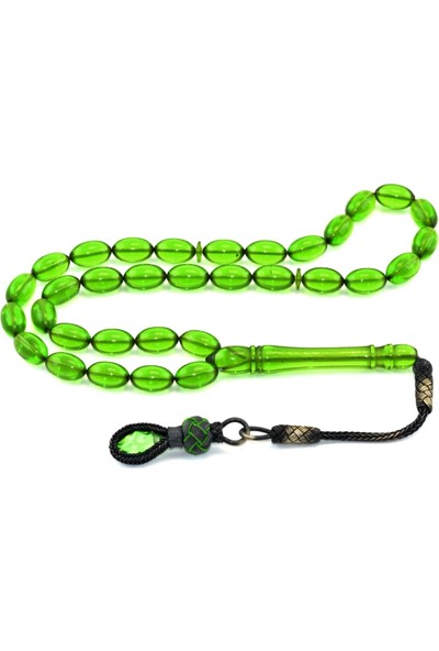 Tesbihediye 1000 Ayar Kazaz Püsküllü Arpa Kesim Fıstık Yeşili Ateş Kehribar Tesbih