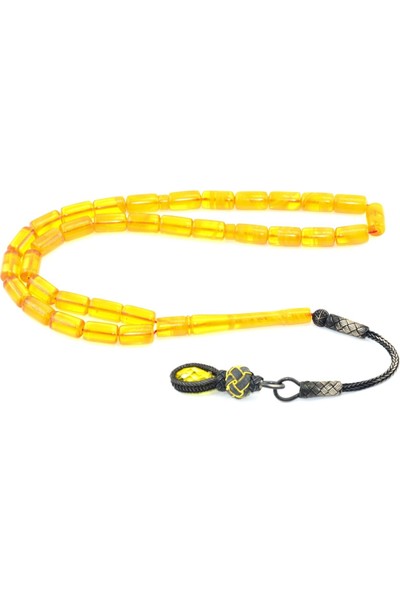 Tesbihediye 1000 Ayar Kazaz Püsküllü Sarı Hareli Kesme Ateş Kehribar Tesbih