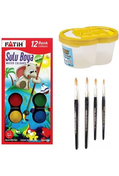 Fatih Suluboya Fırçası 6'lı Suluboya Fırçası 4'lı Su Kabı