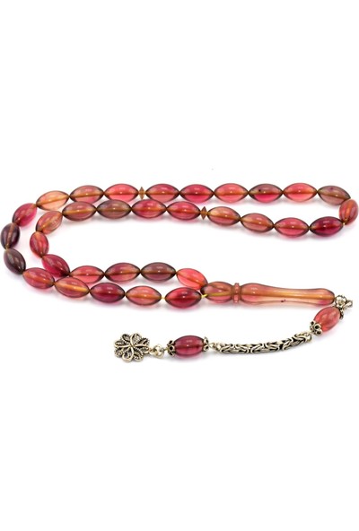 Tesbihediye 925 Ayar Gümüş Kırmızı Hare Ateş Kehribar Tesbih