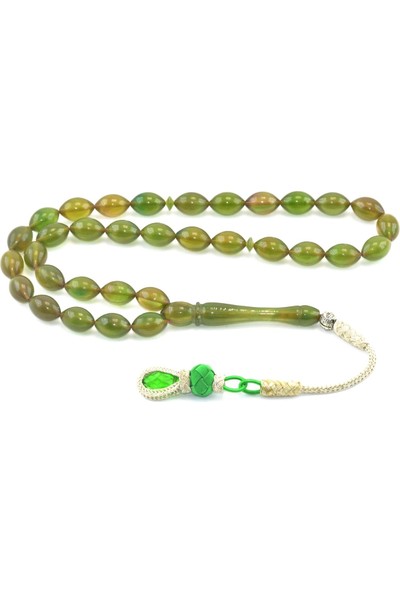 Tesbihediye Kazaz Püsküllü Yeşil Ateş Kehribar Tesbih