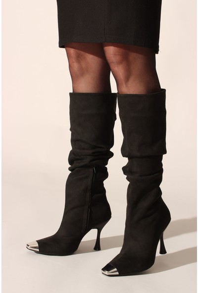 Rovigo Plus Siyah Suet Kadın Çizme