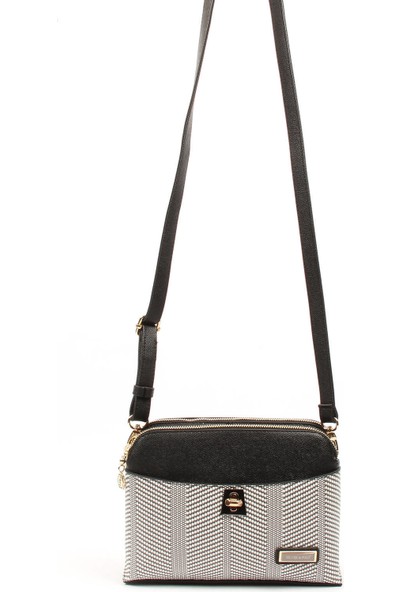 Silver & Polo Silver Polo Siyah Beyaz Üç Bölmeli Kadın Çapraz Çanta/postacı Çantası SP623