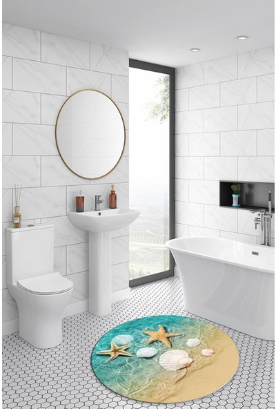 colizon Yellow Starfish Dekoratif Kaymaz Tabanlı Yuvarlak Banyo Paspası 100X100 cm colizon Yellow Starfish Dekoratif Kaymaz Tabanlı Yuvarlak Banyo Paspası 100X100 cm
