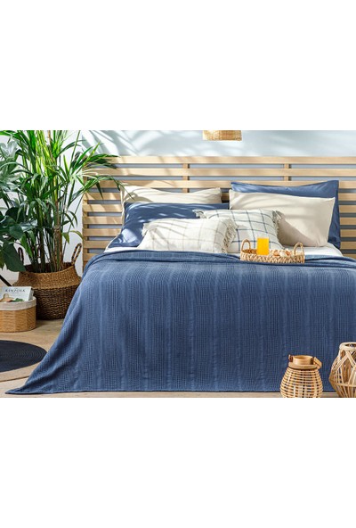 English Home Comb Düz Pamuklu Tek Kişilik Pike 150X220 cm Lacivert