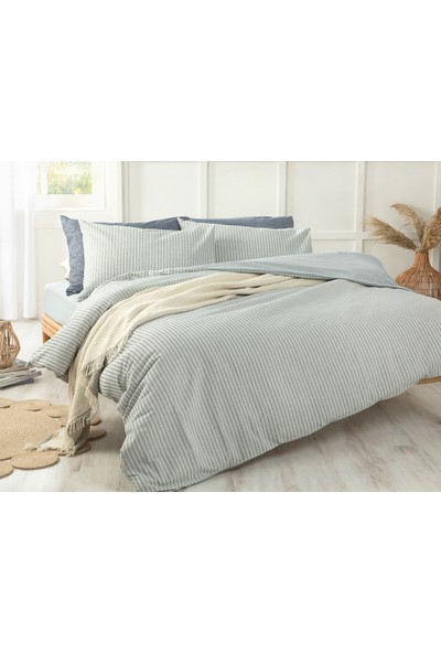 English Home Curly Gofre Çift Kişilik Nevresim Takımı 200X220 cm Mavi