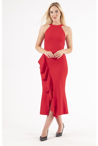 Belamore Kırmızı Volan Detaylı Abiye & Mezuniyet Elbisesi 0104001.08