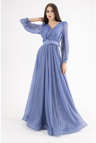 Belamore Indigo Önü V Yaka Simli Kumaş Abiye & Mezuniyet Elbisesi 1301609.98 Belamore Indigo Önü V Yaka Simli Kumaş Abiye & Mezuniyet Elbisesi 1301609.98