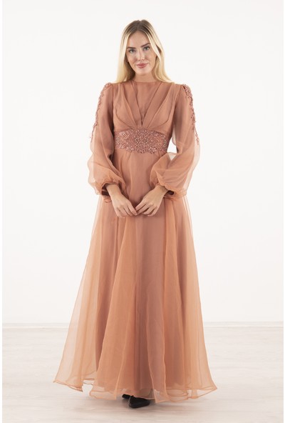 Belamore Somon Taş Işlemeli Abiye&mezuniyet Elbisesi 6502275.37