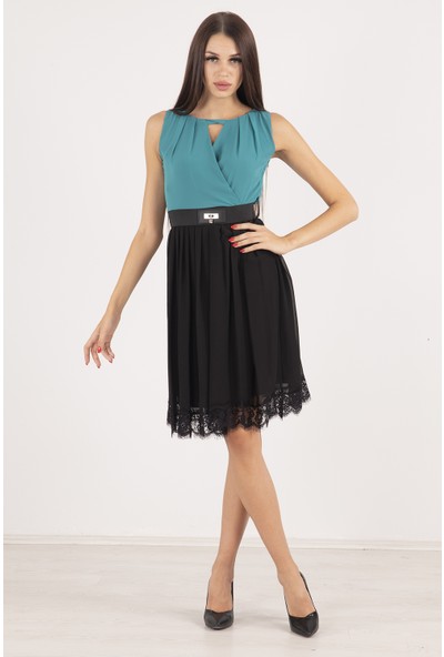 Belamore Zümrüt Piliseli Kısa Şifon Elbise 4276015.123