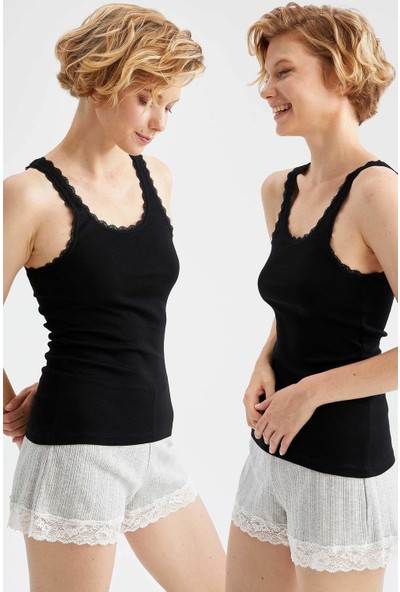 DeFacto Dantel Detaylı Askılı Relax Fit Pamuklu 2'li Ribana Atlet V2740Az21Au DeFacto Dantel Detaylı Askılı Relax Fit Pamuklu 2'li Ribana Atlet V2740Az21Au