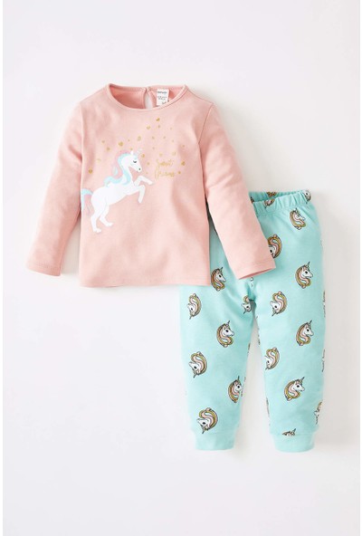 DeFacto Kız Bebek Unicorn Desenli Uzun Kollu Pamuklu Pijama Takım V4396A221Au DeFacto Kız Bebek Unicorn Desenli Uzun Kollu Pamuklu Pijama Takım V4396A221Au