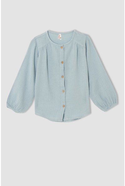 DeFacto Kız Çocuk Düğmeli Uzun Kollu Gömlek Bluz V7706A621Au