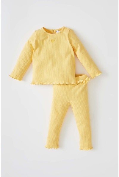 DeFacto Kalp Baskılı Fitilli Uzun Kollu Organik Pamuklu Pijama Takımı V4384A221AU