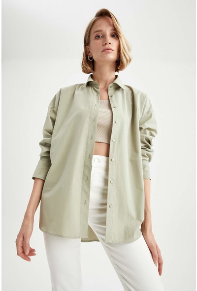 DeFacto Oversize Fit Pamuklu Uzun Kollu Poplin Gömlek T8735AZ21AU DeFacto Oversize Fit Pamuklu Uzun Kollu Poplin Gömlek T8735AZ21AU