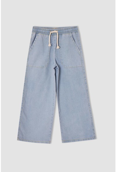 DeFacto Kız Çocuk Beli Bağcıklı Geniş Paça Jean Pantolon V8466A621Hs