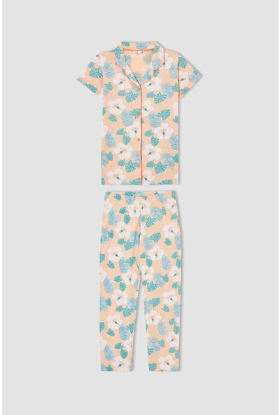 DeFacto Kız Çocuk Çiçek Desenli Kısa Kollu Pijama Takımı W1447A621Au