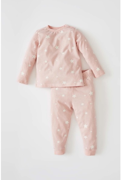 DeFacto Kız Bebek Yıldız Desenli Uzun Kollu Pijama Takımı W0954A221Au