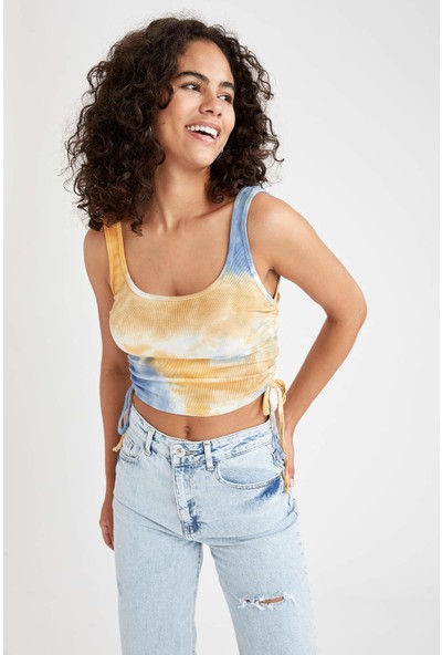 DeFacto Batik Baskılı Beli Bağlama Detaylı Askılı Crop Atlet W4085Az21Sm