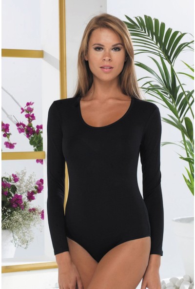 Malabadi Siyah Kadın Uzun Kol Açık Yaka Çıtçıtlı Modal Body 132