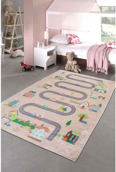 Colizon Dekoratif Kaymaz Tabanlı Otoyol Çocuk Halısı